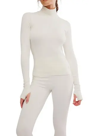 Free People Seamless Turtleneck Knit Top - Ivory Combo
