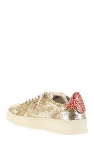 AUTRY Dallas Sequinned Low Top Sneakers - Gold/red