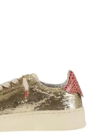 AUTRY Dallas Sequinned Low Top Sneakers - Gold/red