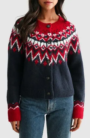 ALL IN FAVOR Fair Isle Cardigan - Navy Red