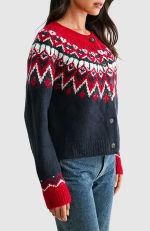 ALL IN FAVOR Fair Isle Cardigan - Navy Red