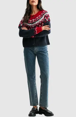 ALL IN FAVOR Fair Isle Cardigan - Navy Red
