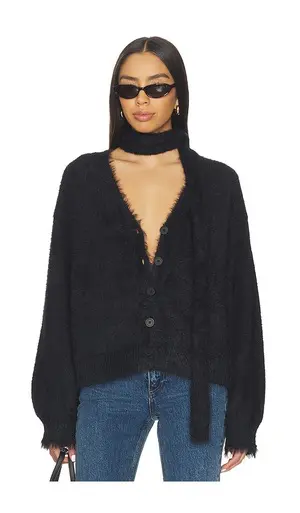 MORE TO COME Sunniva Fuzzy Knit Cardigan With Scarf Detail
