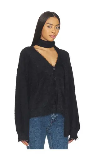 MORE TO COME Sunniva Fuzzy Knit Cardigan With Scarf Detail