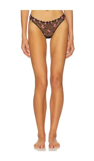 Fleur Du Mal Rose And Vine Embroidery Thong - Black