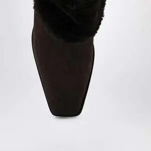 TOTEME Suede Ankle Boots With Shearling Lining - Green