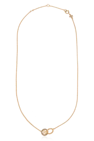 Tory Burch Crystal Embellished Logo Necklace - Gold