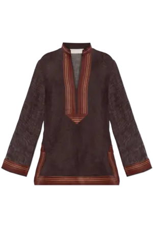 Tory Burch Linen Top With Trim - Brown
