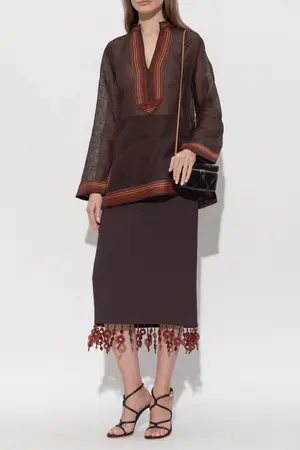 Tory Burch Linen Top With Trim - Brown