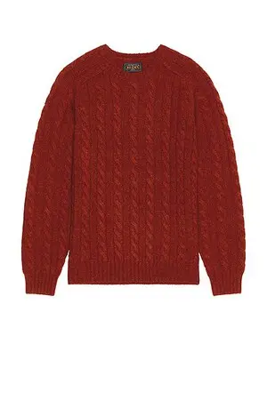 BEAMS Crew Cable 5g Sweater - Brick