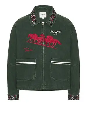 FOUND Jockey Club Embroidered Work Jacket - Forest Green