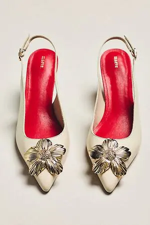 Maeve Slingback Heels With Flower Hardware Detail - Cream
