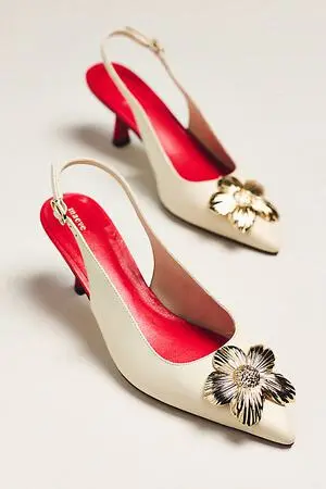 Maeve Slingback Heels With Flower Hardware Detail - Cream