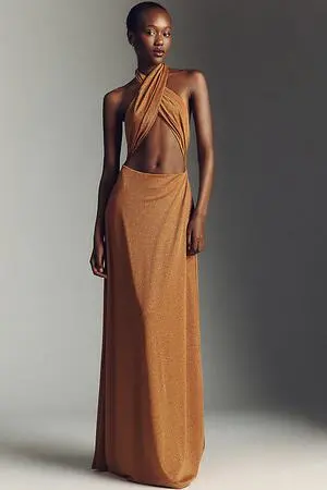 AFRM Sparkle Cross-front Halter Maxi Dress