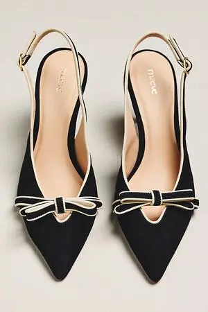 Maeve Bow Pointed-Toe Slingback Heels Black & White