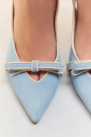 Maeve Bow Pointed-toe Slingback Heels - Blue Suede/cream