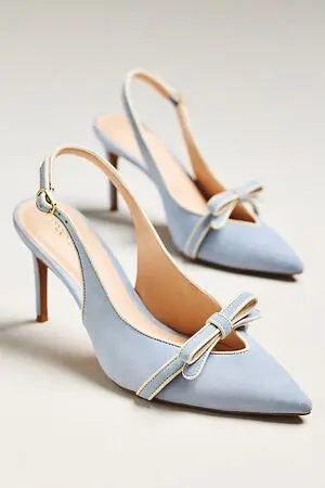 Maeve Bow Pointed-toe Slingback Heels - Blue Suede/cream