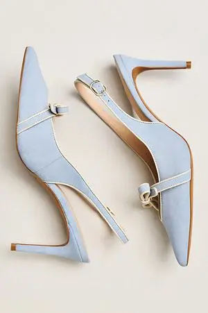 Maeve Bow Pointed-toe Slingback Heels - Blue Suede/cream