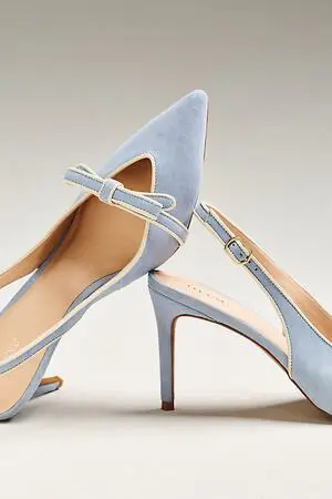 Maeve Bow Pointed-toe Slingback Heels - Blue Suede/cream