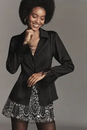 HUTCH Suzie Feather-trimmed Blouse - Black