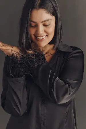 HUTCH Suzie Feather-trimmed Blouse - Black