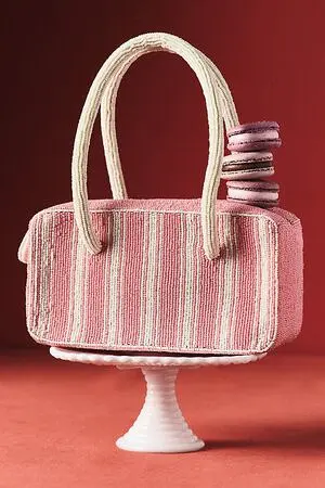 Anthropologie By Anthropologie Beaded Box-Shaped Bag Pink Stripe