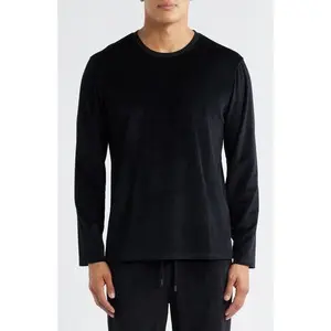 Daniel Buchler Velour Jacquard Long Sleeve Pajama Top - Black