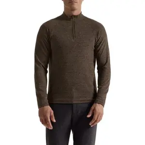 Bugatchi Brushed Cotton-blend Quarter-zip Pullover - Mocha