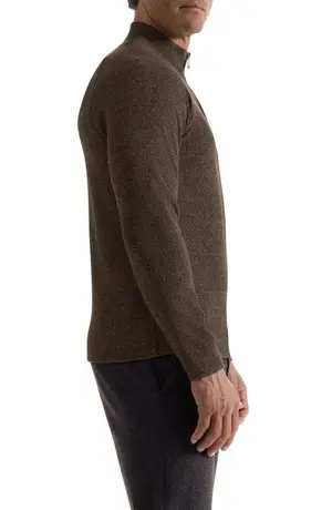 Bugatchi Brushed Cotton-blend Quarter-zip Pullover - Mocha