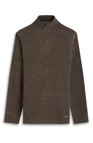 Bugatchi Brushed Cotton-blend Quarter-zip Pullover - Mocha