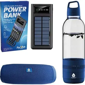 PURSONIC Outdoor Essentials Bundle2-in-1 Tooth Water Bottle, Peak Wireless Speaker - Blue