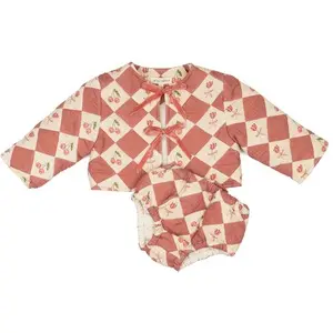 WILD WAWA Quilted Jacket Set - Cherry Patchwork Crimson