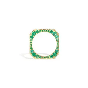 CAMPBELL + CHARLOTTE Spark Side Stone Etched Band Ring - Emerald-gold