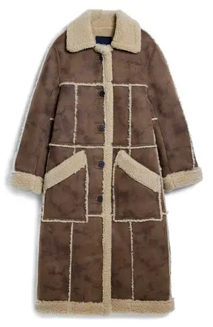Desigual Faux Shearling Trim Longline Coat