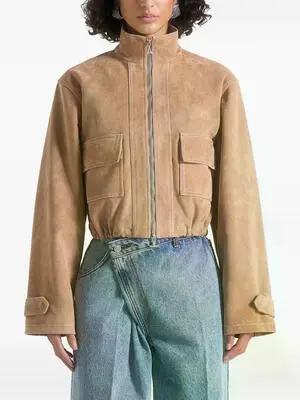 Manière De Voir Suede Contrast Stitch Jacket With Cinched Hem - Brown