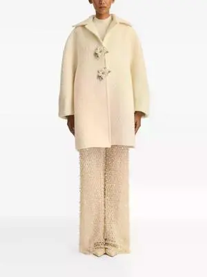 Oscar De La Renta Bouclé Coat With Floral Buttons - Neutrals