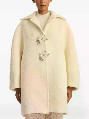 Oscar De La Renta Bouclé Coat With Floral Buttons - Neutrals