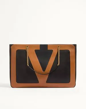 Valentino Garavani Viva Superstar Large Nappa Leather Shopping Bag - Black/spice