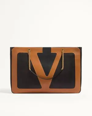 Valentino Garavani Viva Superstar Large Nappa Leather Shopping Bag - Black/spice