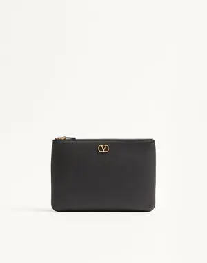 Valentino Garavani Vlogo Signature Grainy Calfskin Clutch - Black