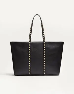 Valentino Garavani Rockstud Grainy Calfskin Shopping Bag - Black