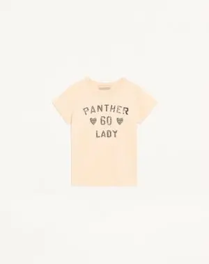 Valentino Garavani Cotton T-shirt With Panther Lady Print - Birch/black
