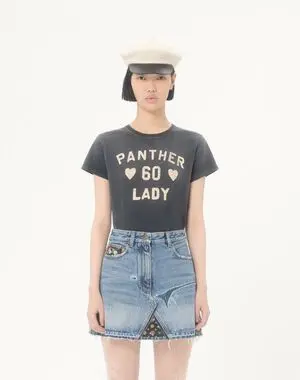 Valentino Garavani Cotton T-shirt With Panther Lady Print - Black/birch