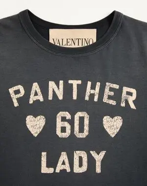 Valentino Garavani Cotton T-shirt With Panther Lady Print - Black/birch