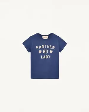 Valentino Garavani Valentino Cotton T-Shirt With Panther Lady Print Blue/birch