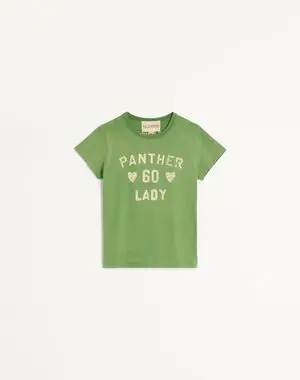 Valentino Garavani Valentino Cotton T-Shirt With Panther Lady Print Laurel/birch