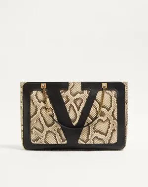 Valentino Garavani Viva Superstar Medium Python Shopping Bag - Cream/black