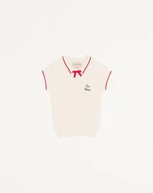 Valentino Garavani Cotton Blend Knit Top With Bow Detail - Birch/paris