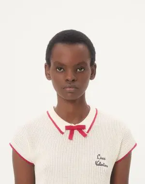 Valentino Garavani Cotton Blend Knit Top With Bow Detail - Birch/paris