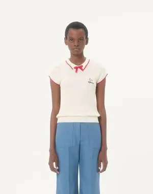 Valentino Garavani Cotton Blend Knit Top With Bow Detail - Birch/paris